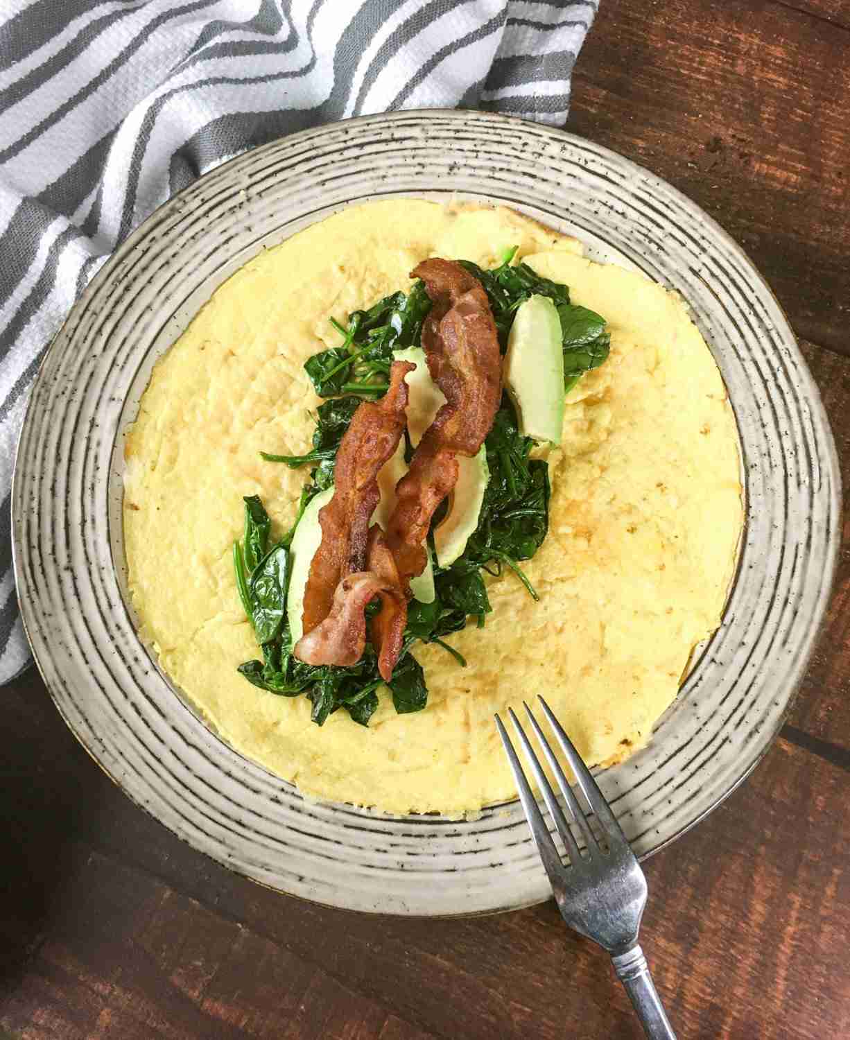 Open Faced Omelet with Spinach Avocado and Bacon - On and Off Keto