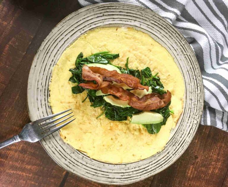 Open Faced Omelet with Spinach Avocado and Bacon - On and Off Keto